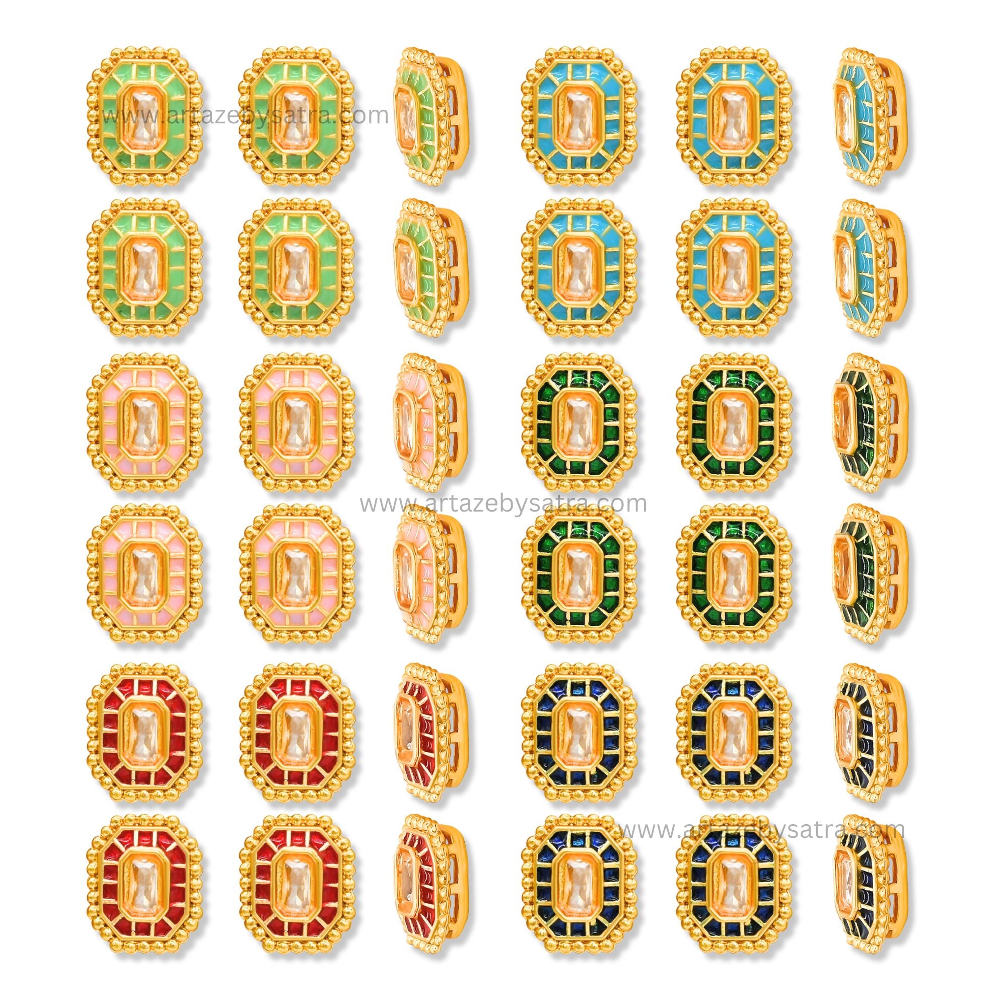 Rectangle with Cut Corners Meenakari Kundan Beads | Size : 12mm | Qty ...